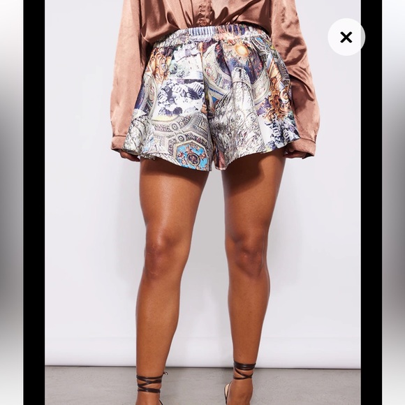 PrettyLittleThing | Shorts | Renaissance Print Satin Shorts | Poshmark